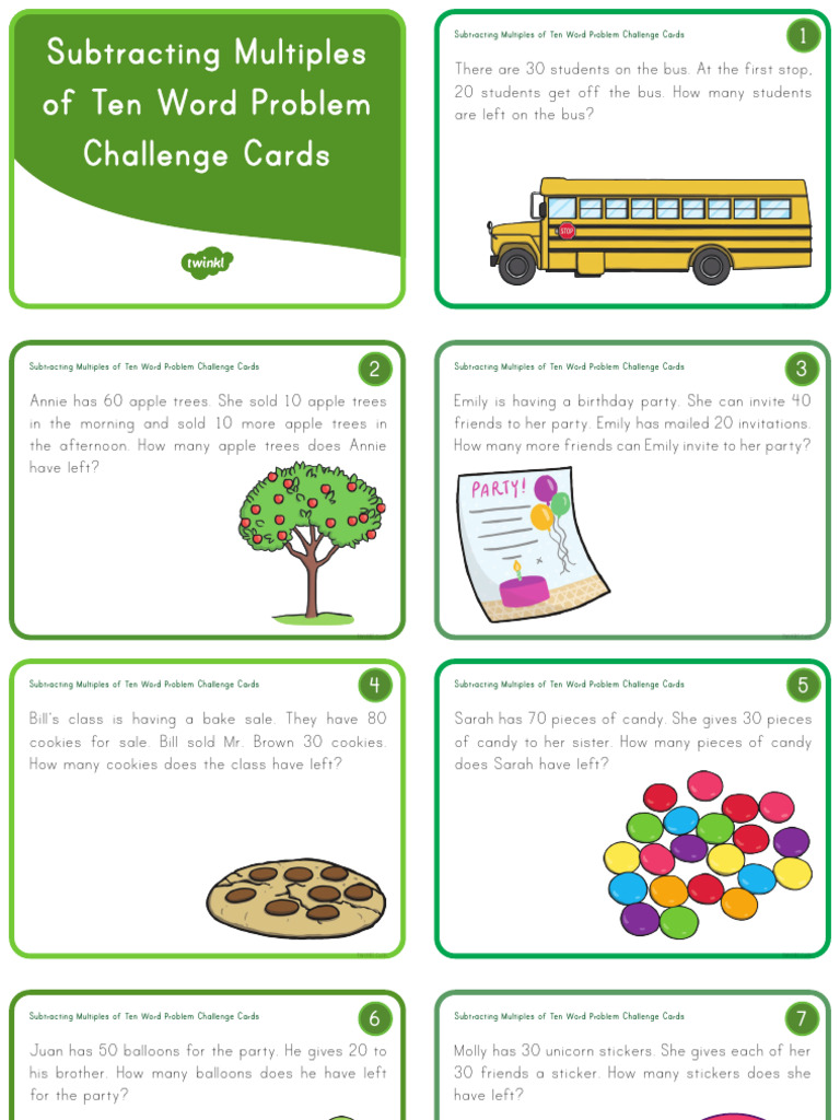 Subtracting Multiples of Ten Cards | PDF
