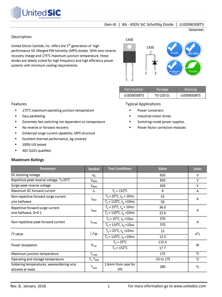 UJ3D06508TS Data Sheet-3177177 | PDF | Diode | Electrical Equipment