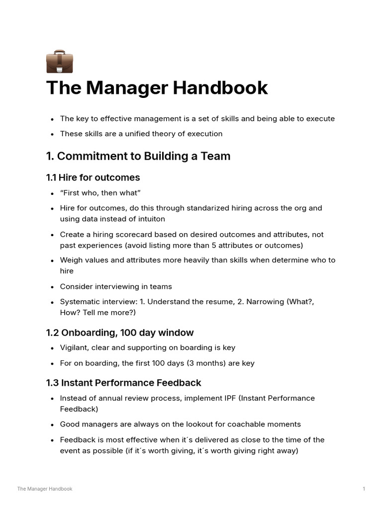 Summary of The Manager Handbook | PDF | Performance Indicator | Mentorship