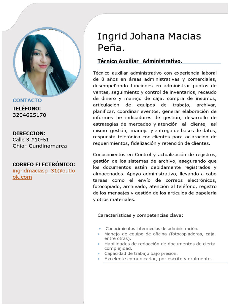 HV 2025 Ingrid Macias P | PDF | Póliza de seguros | Servicio al Cliente