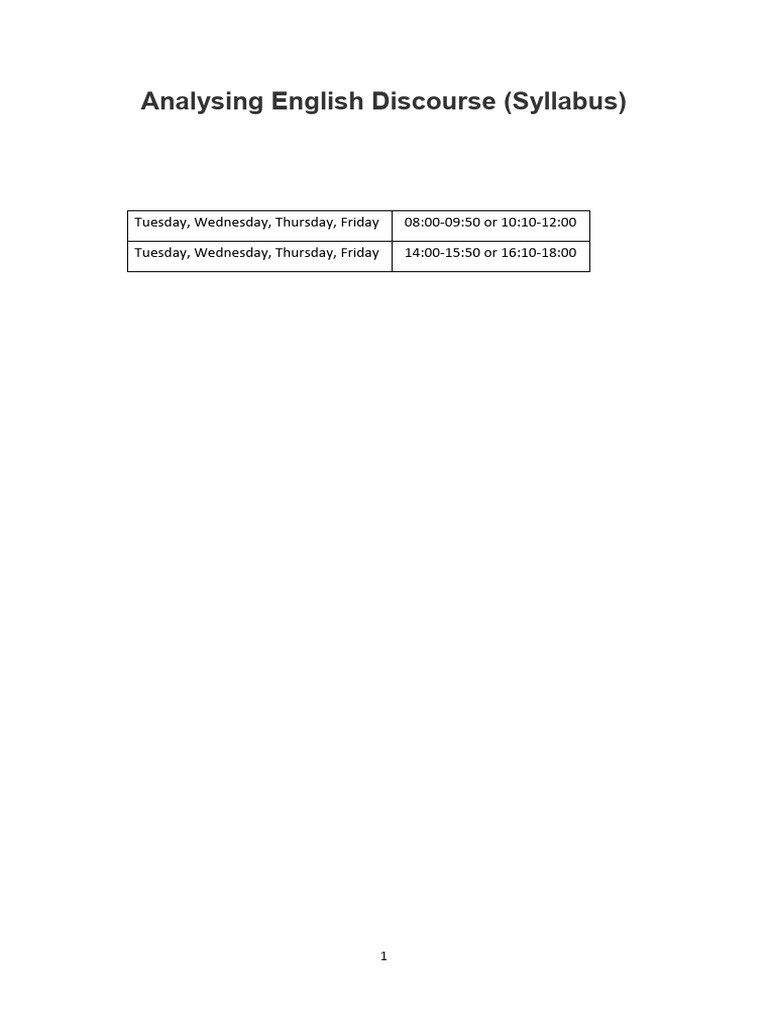 English discourse course syllabus | PDF | Linguistics | Discourse