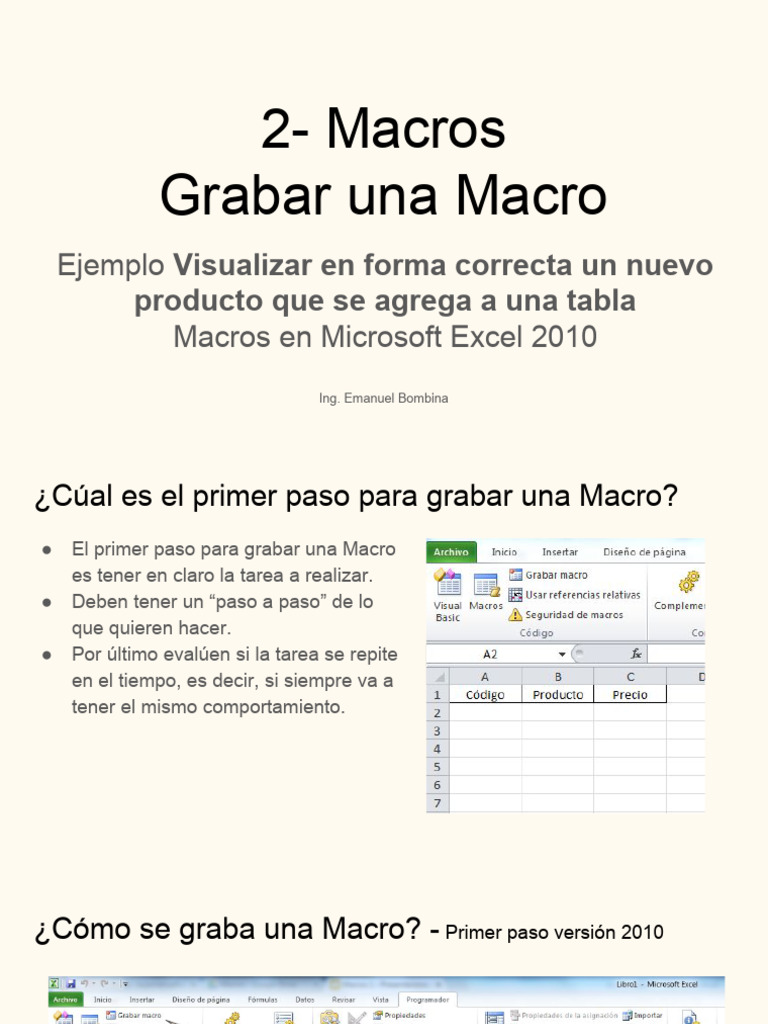 2- Grabar una Macro - Ejemplo Visualizar los productos en forma correcta | PDF | Botón ...