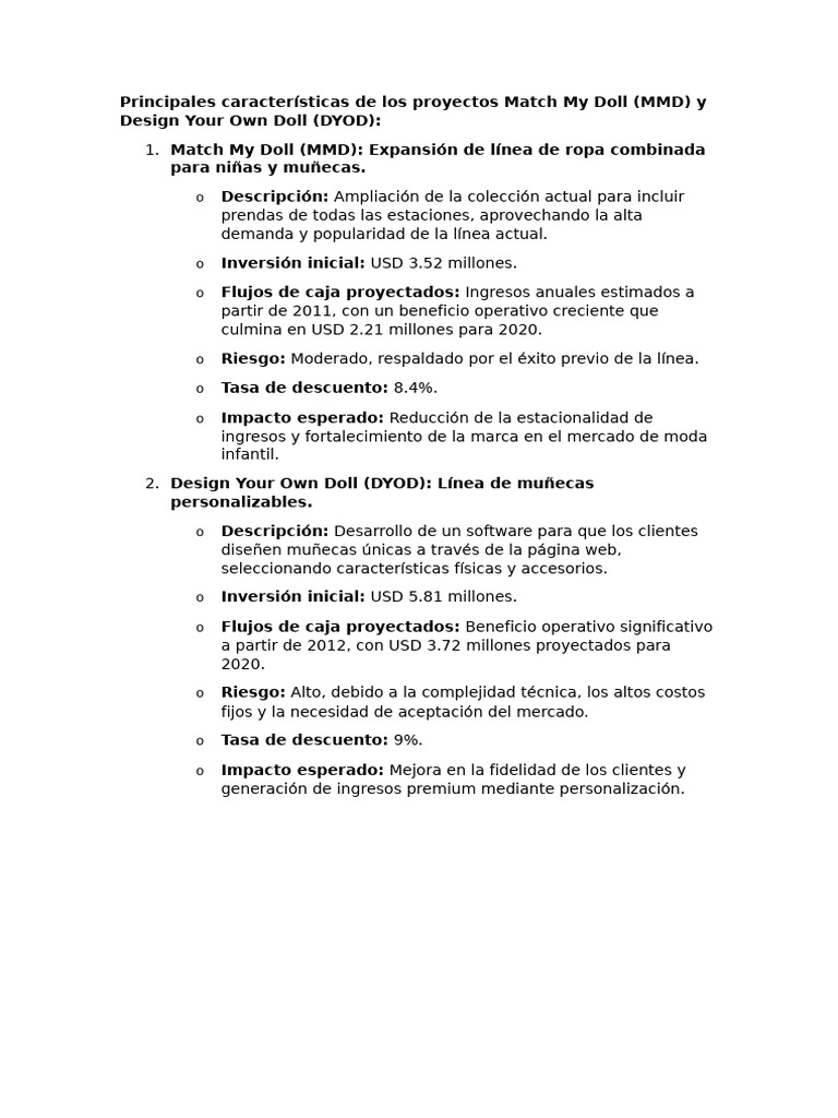 Análisis Financiero: MMD vs DYOD | PDF | Flujo de caja descontado ...
