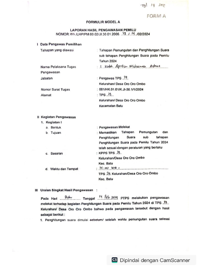 Form A Penghitungan-Oro Oro Ombo-29 | PDF