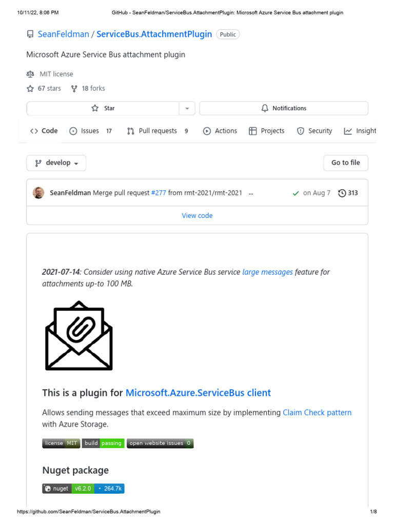 SeanFeldman_ServiceBus.AttachmentPlugin_ Microsoft Azure Service Bus attachment plugin | PDF ...