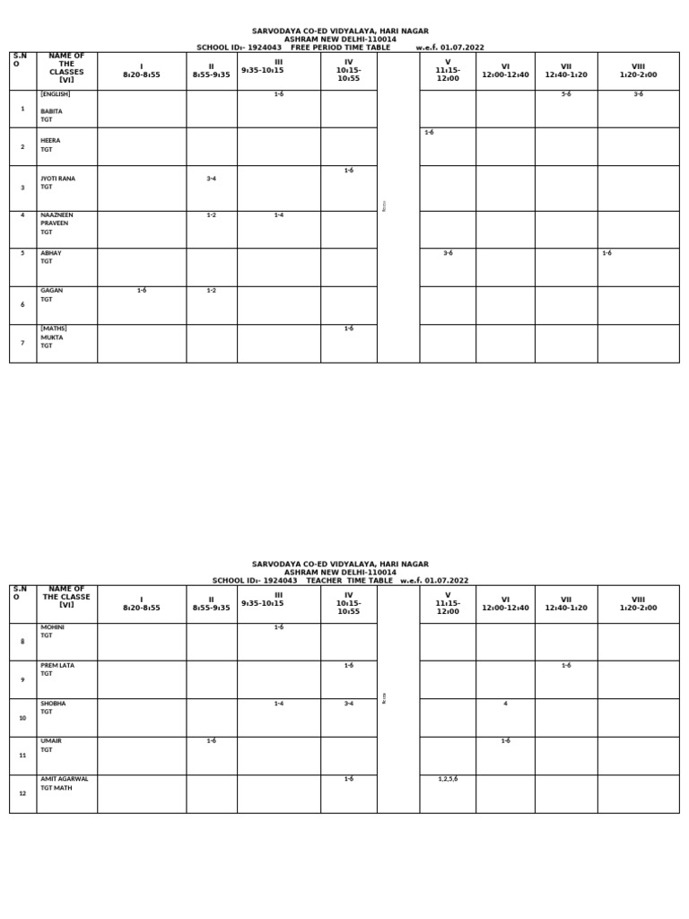 Free Period Time Table | PDF