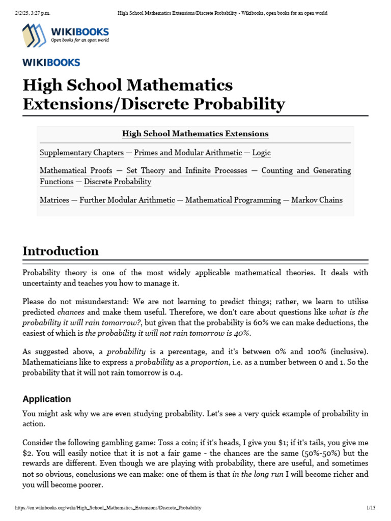 High School Mathematics Extensions - Discrete Probability | PDF | Probability Distribution ...