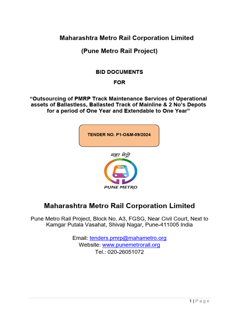 Tender Document Oandm 09 2024 | PDF | Rail Transport | Specification ...