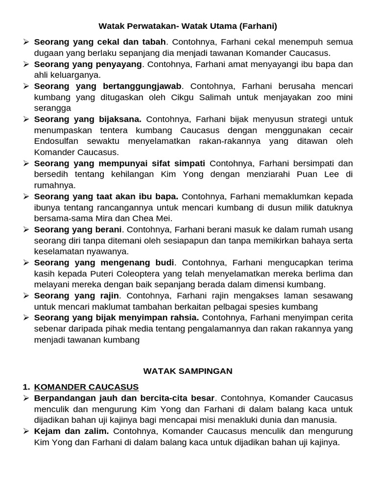 Perwatakan Watak dalam Tawanan Komander | PDF