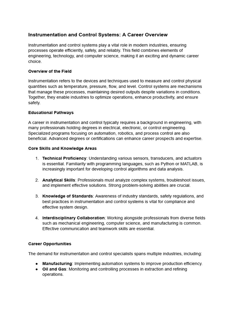 Instrumentation and Control System | PDF | Instrumentation | Automation