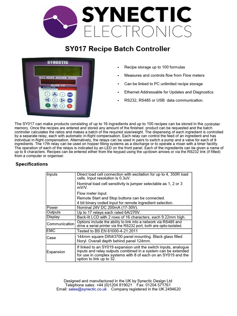 SY017 Recipe Batch Controller Overview | PDF | Personal Computers | Usb