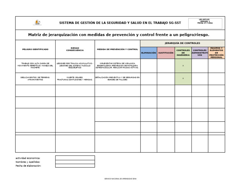 Lec-Sst-123 Matriz Jerarquización Medida Prevención Peligro-Riesgo | PDF