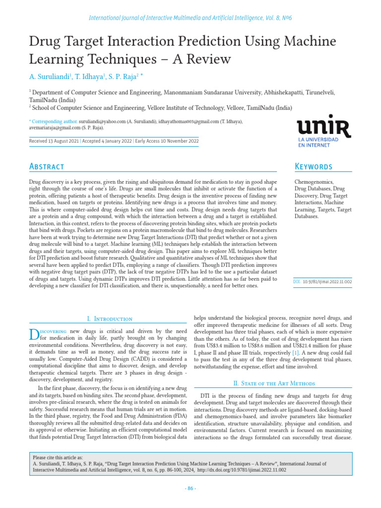 Drug Target Interaction Prediction Using Machine Learning Techniques | PDF | Machine Learning ...