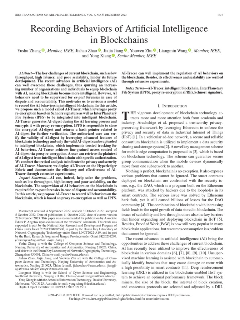 Recording Behaviors of Artificial Intelligence in Blockchains | PDF | Artificial Intelligence ...