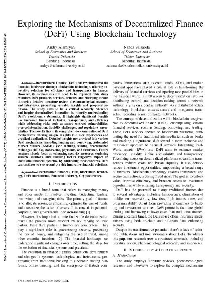 Exploring The Mechanisms of Decentralized Finance DeFi Using Blockchain ...