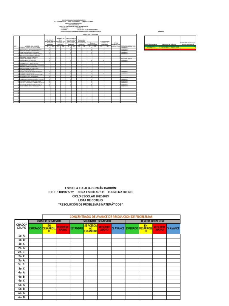 1ro. b Lista de Cotejo Mat | PDF