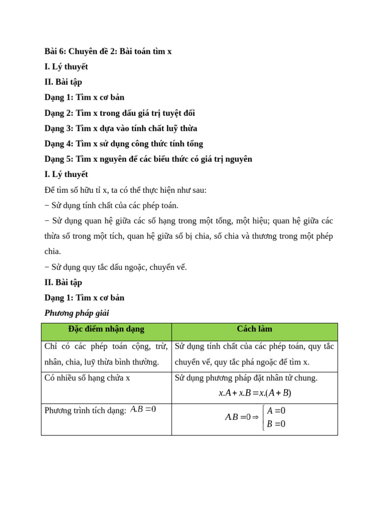 B7 - Chuyên Đề 2 - Bài Toán Tìm x (Bài Giảng) | PDF