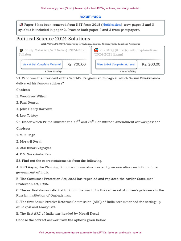 UGC Political Science August 2024 Paper Solutions | PDF | Government