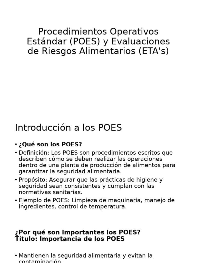 POES y ETA's en Seguridad Alimentaria | PDF | Seguridad alimenticia | Alimentos