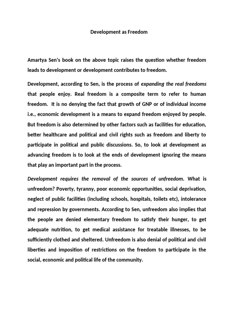 Amartya Sen's Development As Freedom | PDF | Poverty | Poverty ...