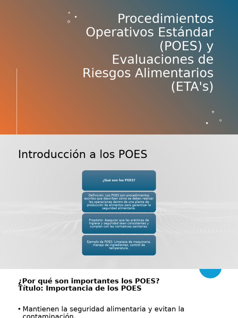 Procedimientos Operativos Estándar (POES) y Evaluaciones de Riesgos ...