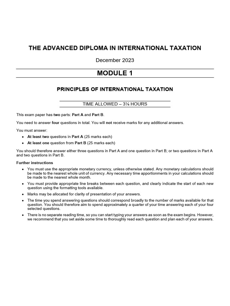 International Taxation Exam Paper 2023 | PDF | Taxes | Travel Visa