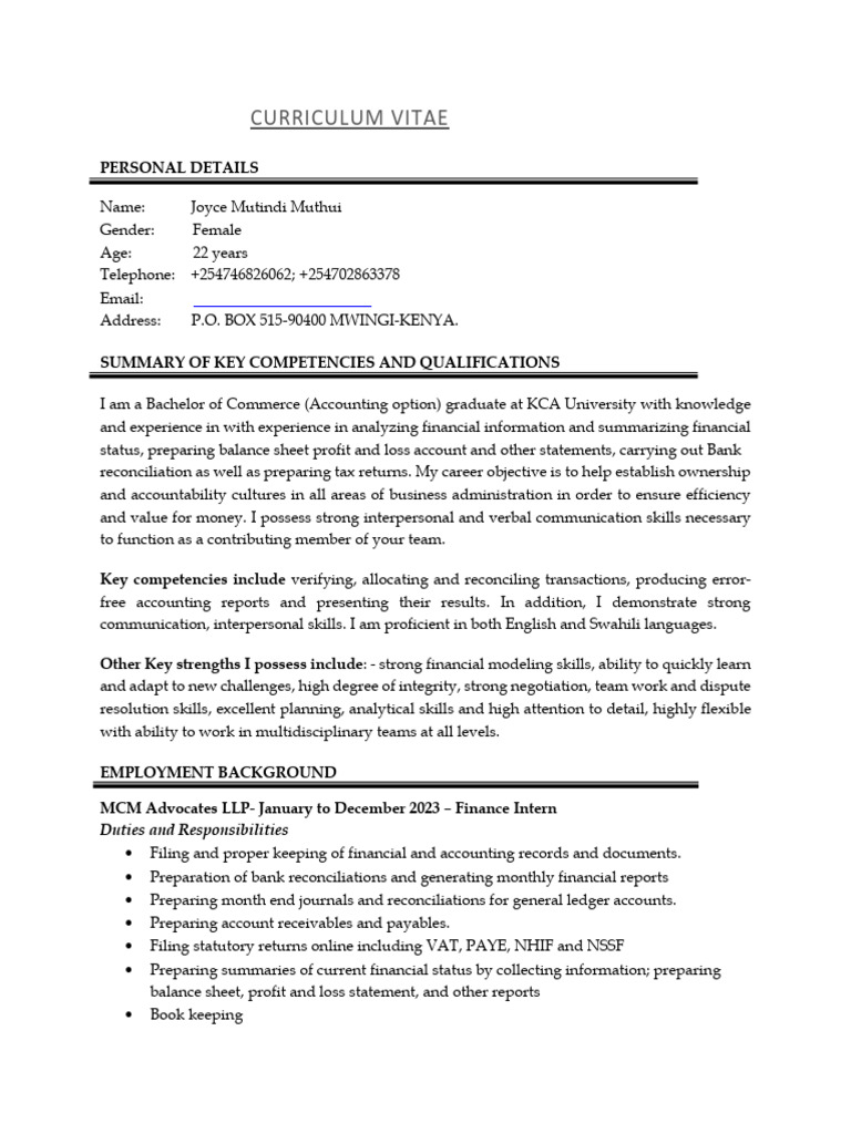 Joyce Mutindi Muthui - CV | PDF | Communication