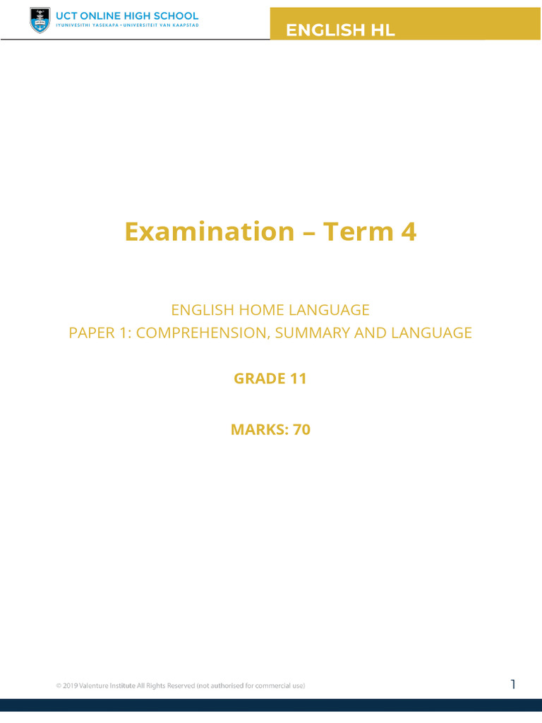 G11 - English - Term 4 - Exam - Marking Guide - Paper 1 | PDF | Memory ...