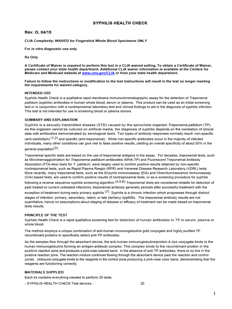 Syphilis Health Check Test - PI Rev O 04 2015 | PDF | Serology ...