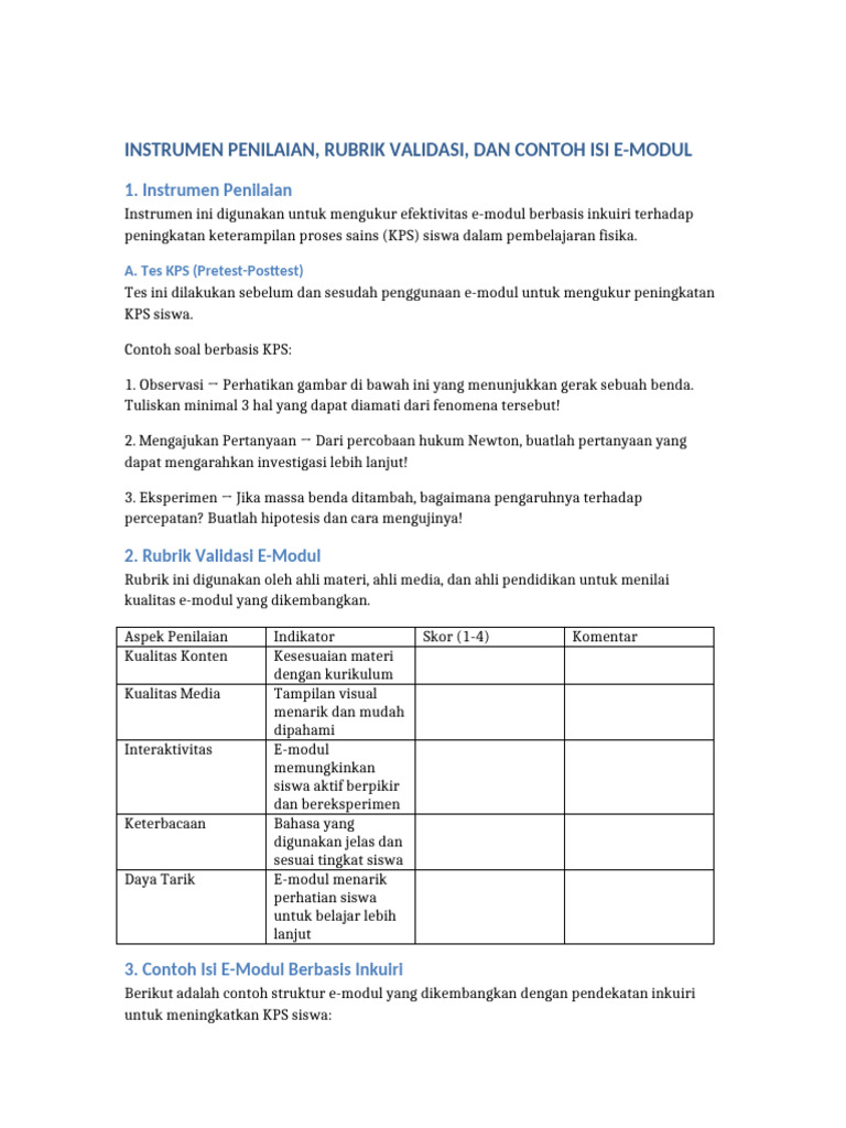 Instrumen_Validasi_E-Modul_Inkuiri | PDF