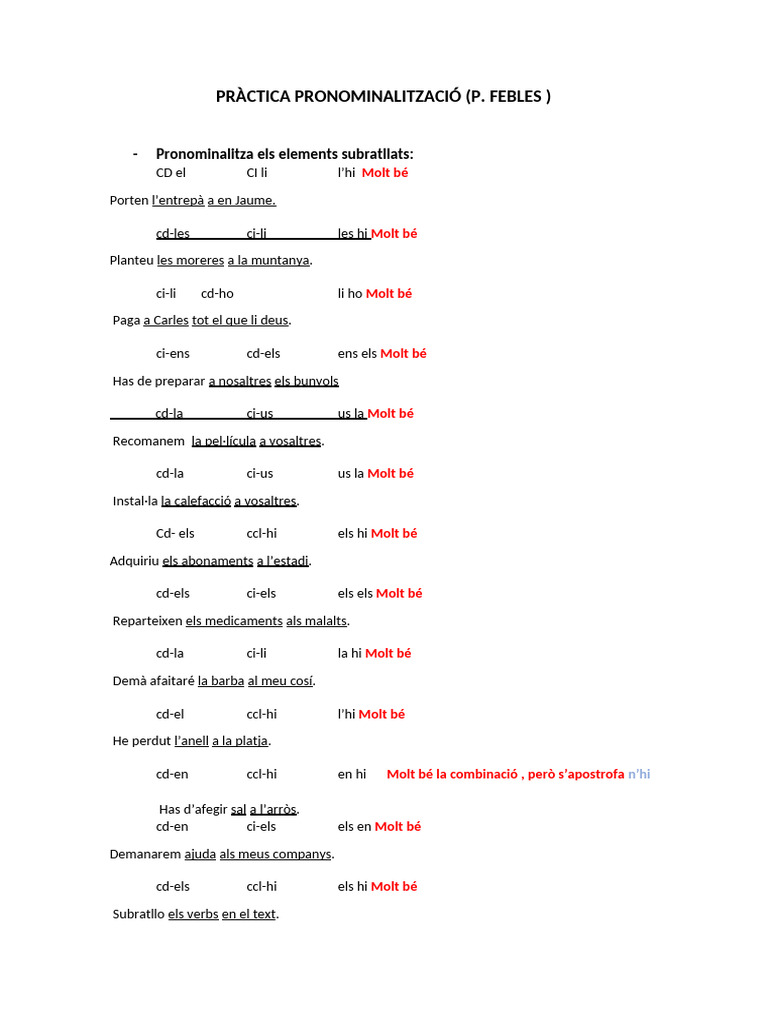 PRÀCTICA PRONOMINALITZACIÓ Corregida | PDF
