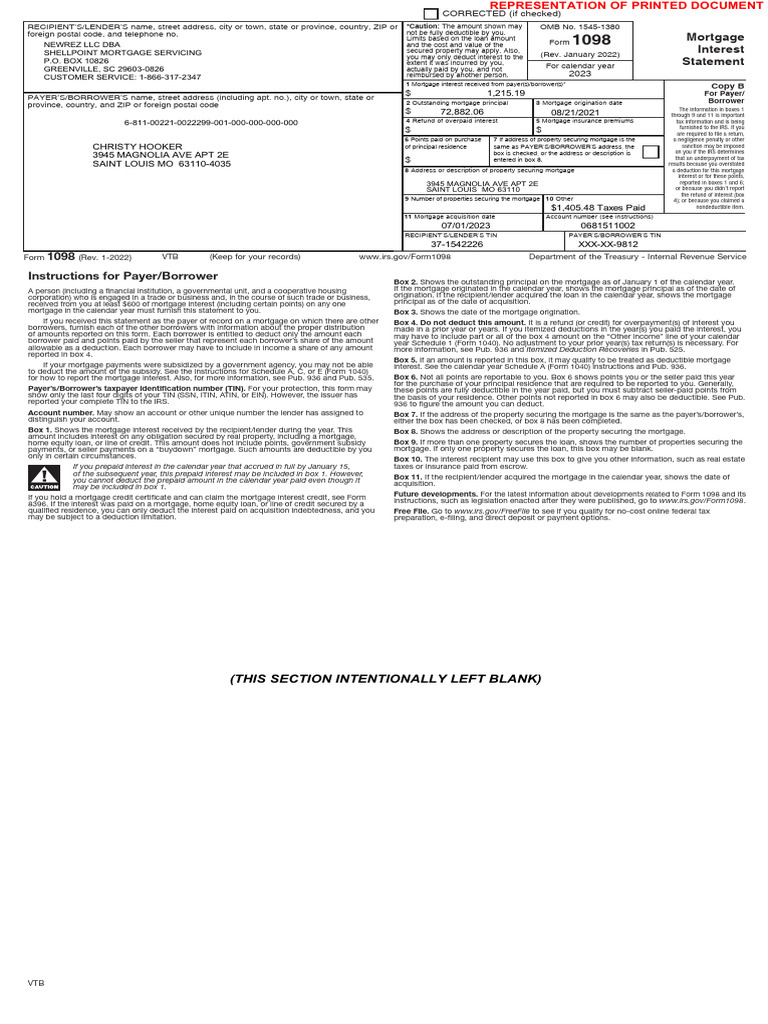 SMS - LTR - YearEnd - 1098 - 1 - 9 - 2024 | PDF | Mortgages | Irs Tax Forms