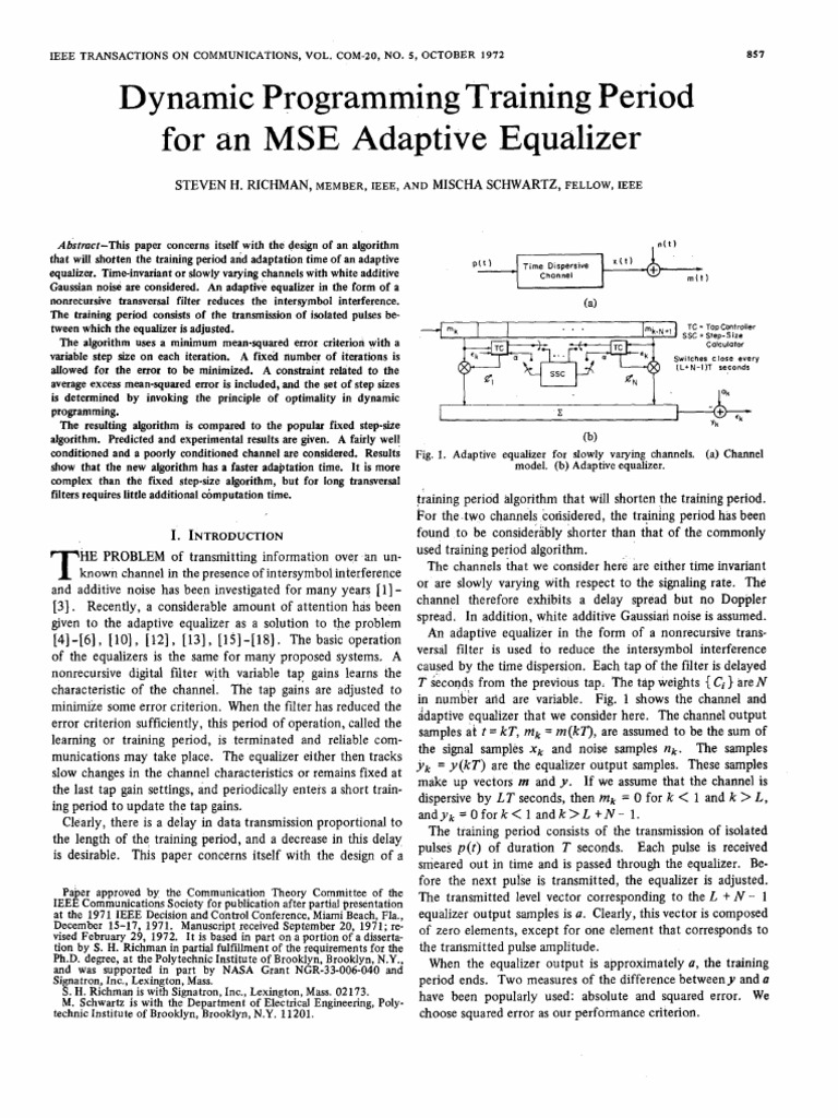Dynamic_Programming_Training_Period_for_an_MSE_Adaptive_Equalizer | PDF | Mean Squared Error ...