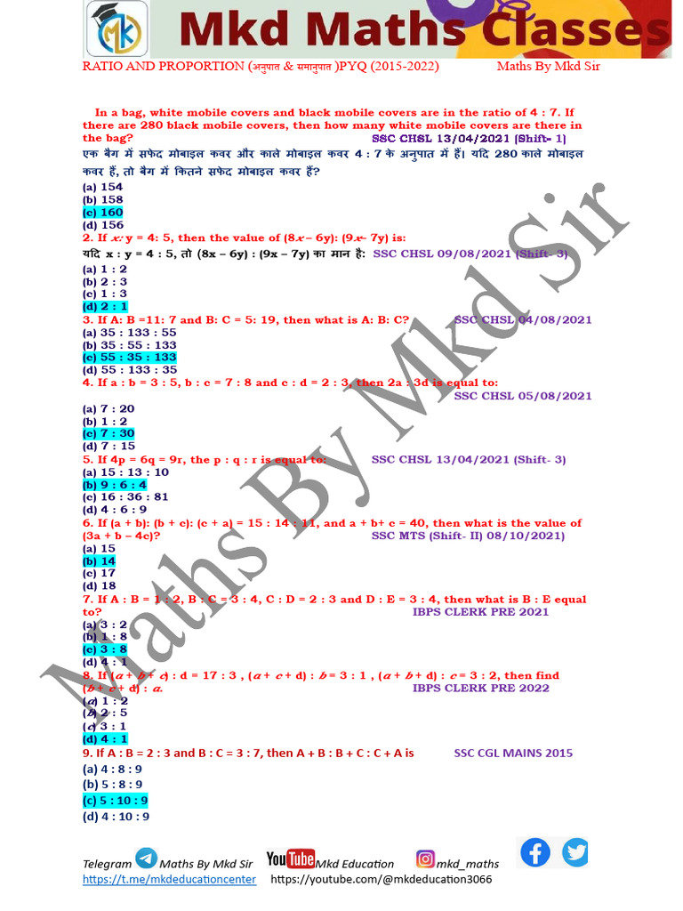 MKD - Ratio and Proportional PYQ Updated | PDF
