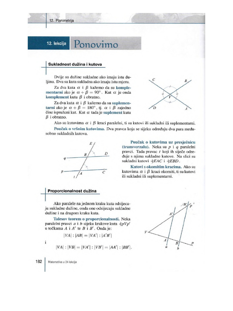 Planimetrija Mat U 24 Lekcije | PDF