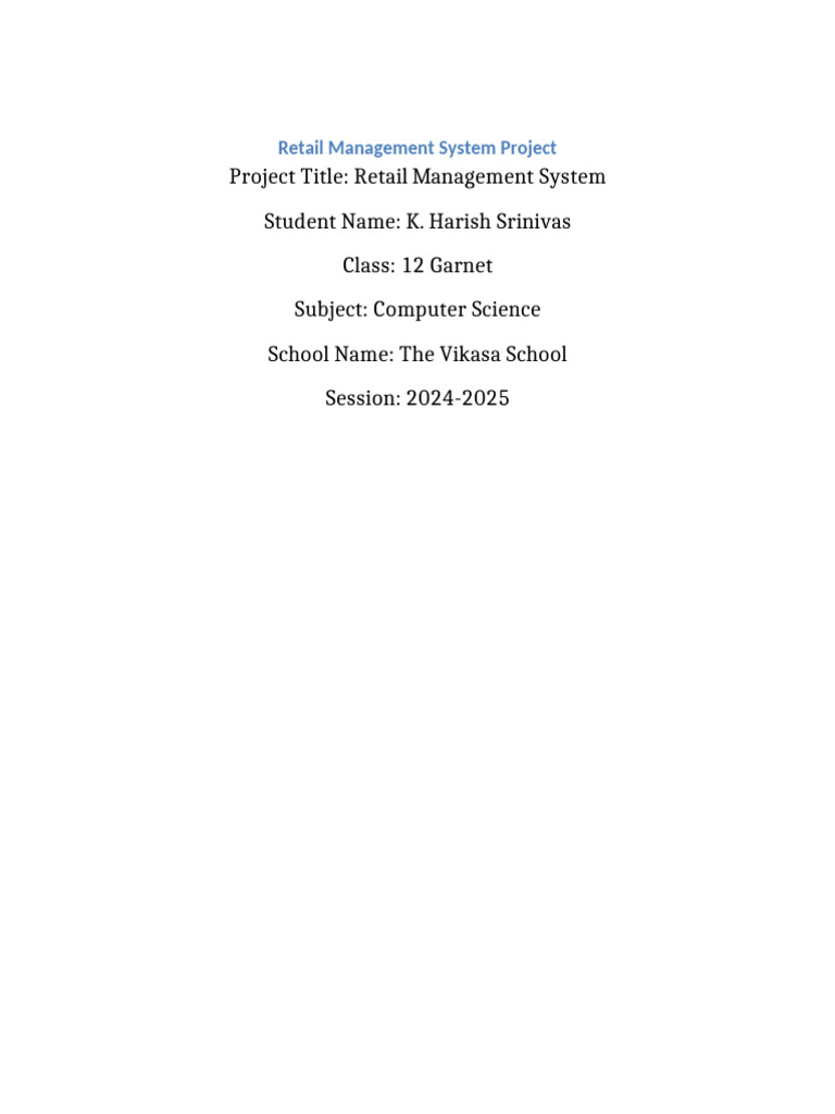 Retail Management System Overview | PDF | Databases | My Sql