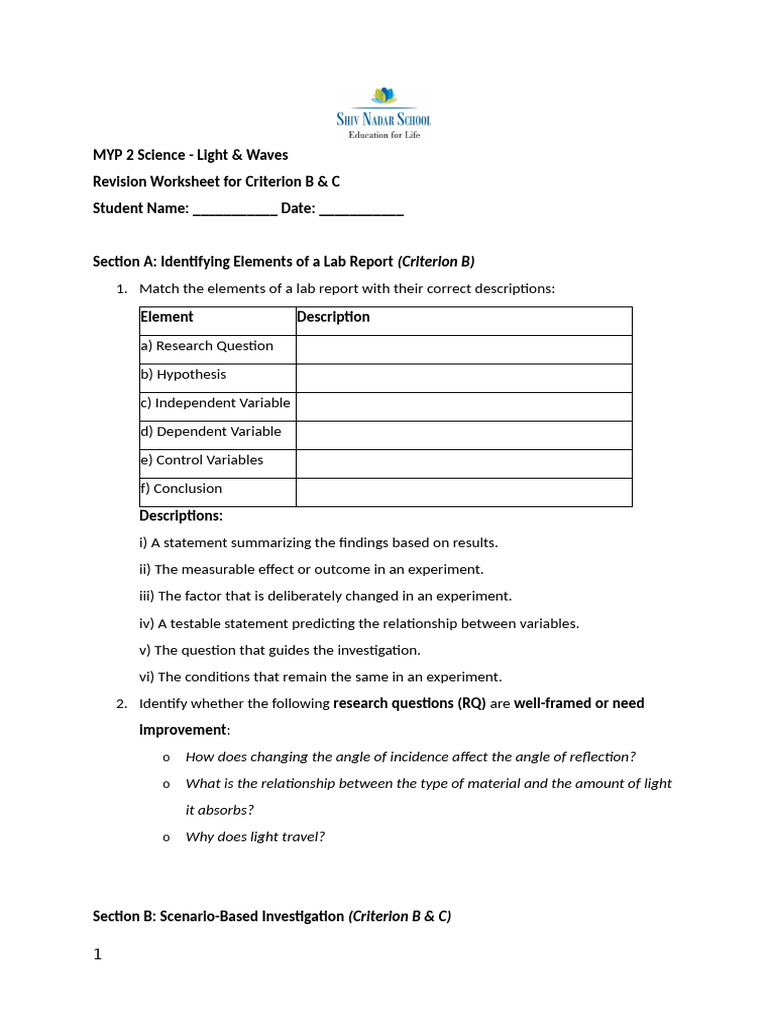 MYP 2 Science Light & Waves Revision Guide | PDF | Speed Of Light | Light