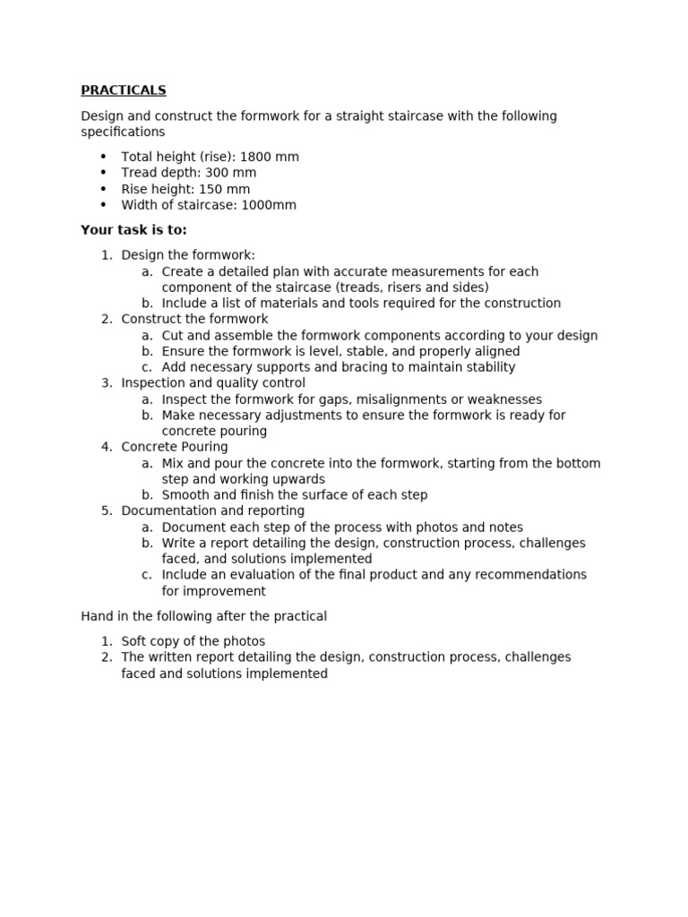 Staircase Formwork Practical Final | PDF