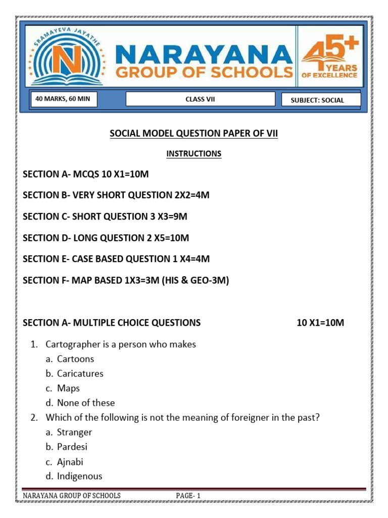 Grade Vii Social Pt-I Model Paper | PDF | Rock (Geology) | Rocks