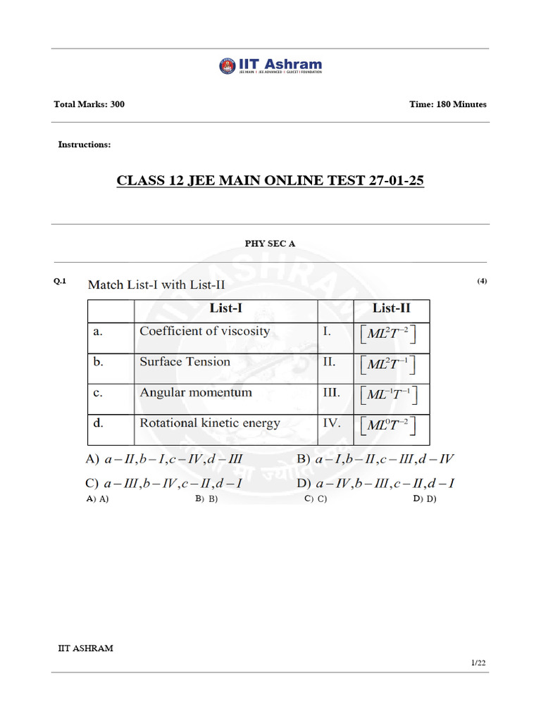 Class 12 Jee Main Online Test 27 01 25 418031 2025 01 25 17 39 56 Question Paper Pdf