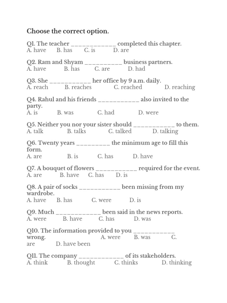 Grammar Quiz: Subject-Verb Agreement | PDF