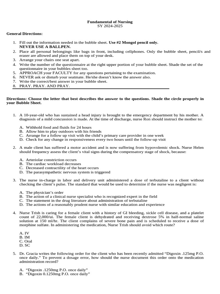 Review Exam Funda Student Copy 2 | PDF | Intravenous Therapy | Shock ...