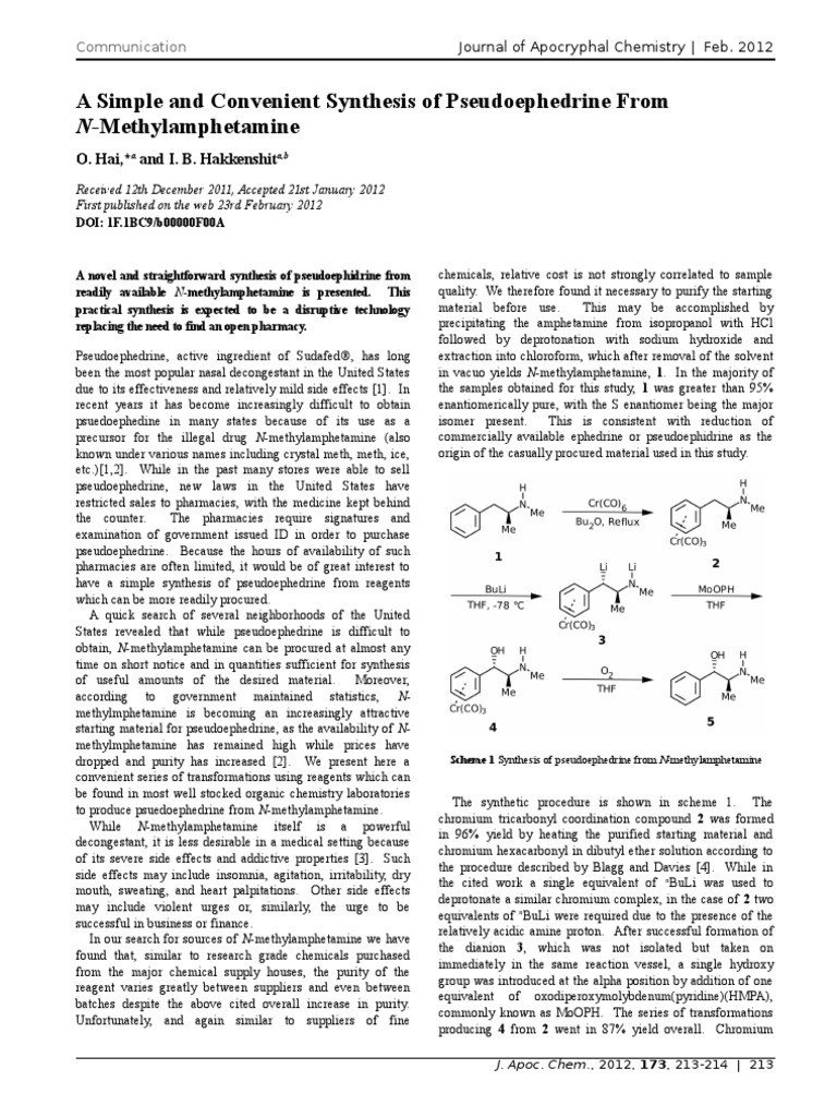 A Simple and Convenient Synthesis of Pseudoephedrine From N ...