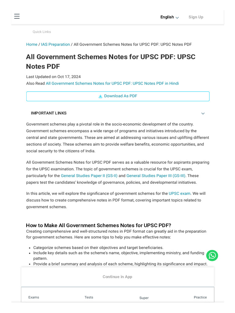 UPSC Government Schemes Notes PDF | PDF