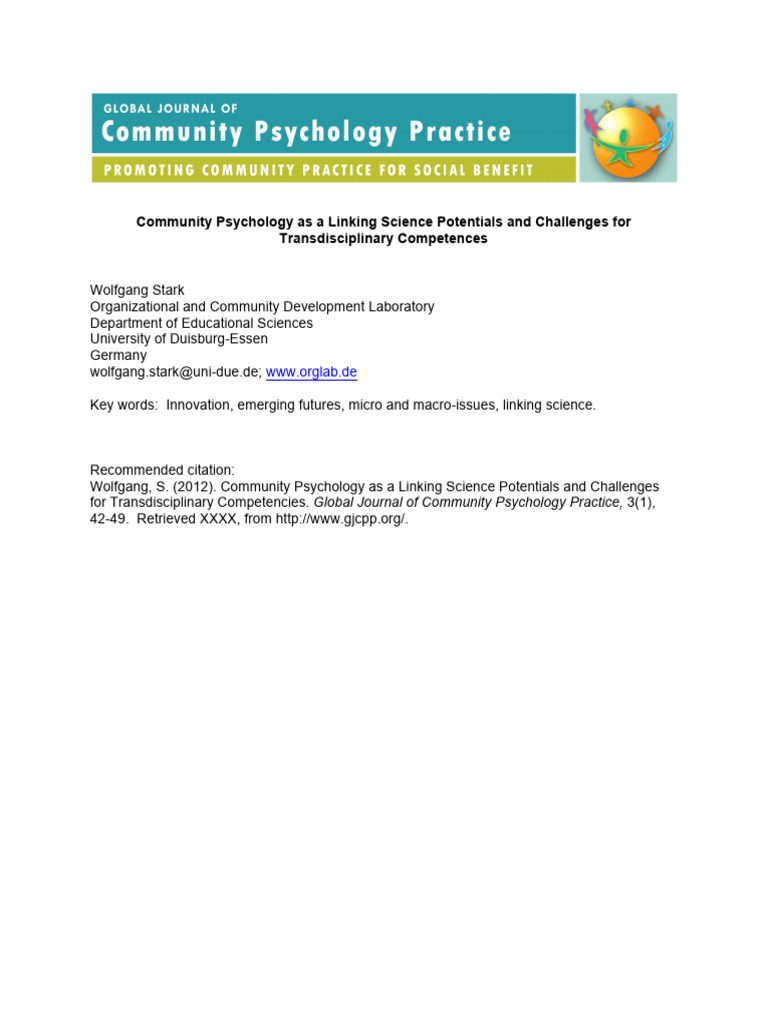 global journal of community psychology practice | PDF | Psychology ...