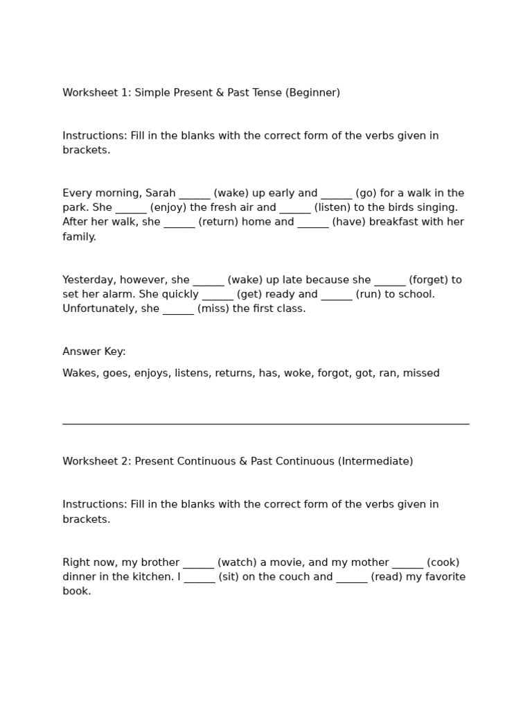 Paragraph Worksheets On Tenses | PDF | Linguistic Morphology | Language ...