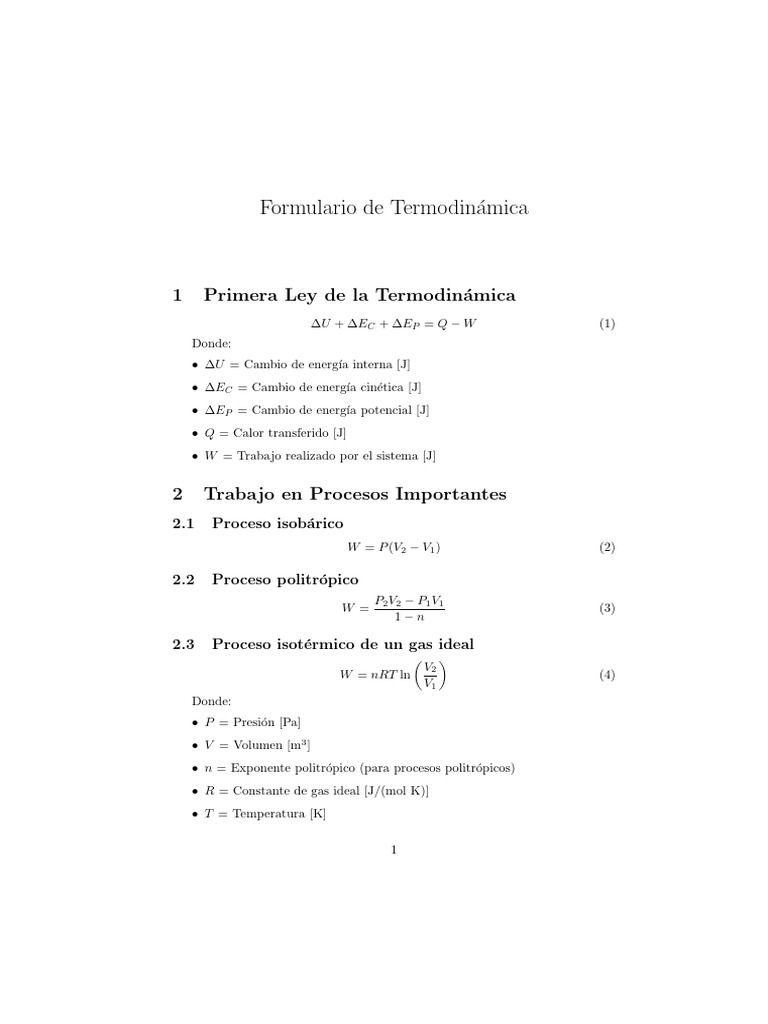 Formulario Termo | PDF | Gases | Ciencias fisicas