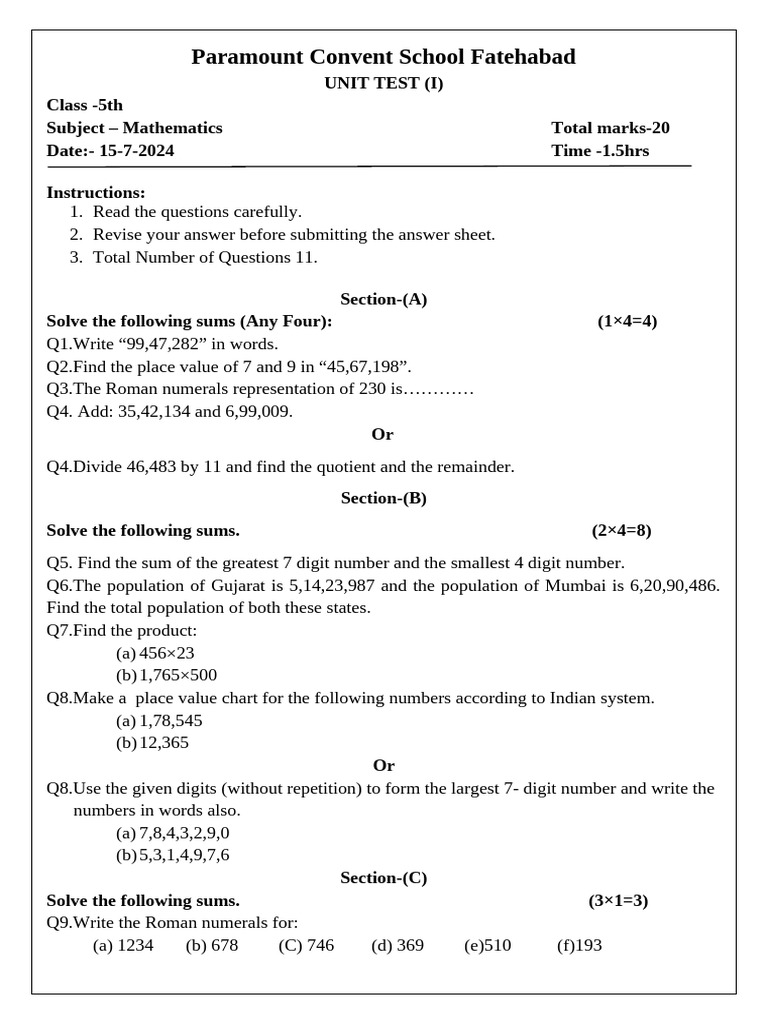 5th math | PDF | Mathematical Notation | Numbers