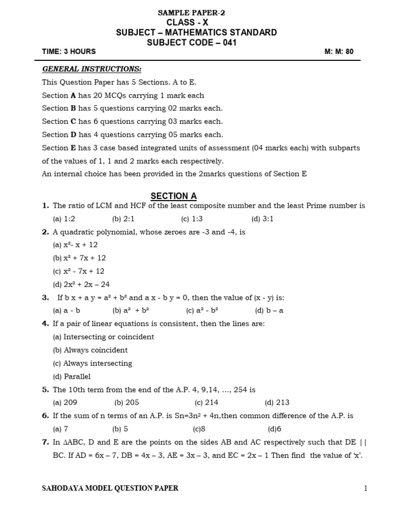 Cbse - X - Maths - Sample Paper-2 - QP | PDF | Circle | Mean