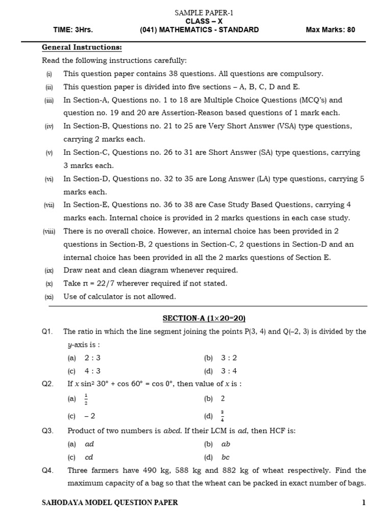 CBSE_X_MATHS_SAMPLE PAPER-1_QP | PDF | Circle | Geometric Shapes